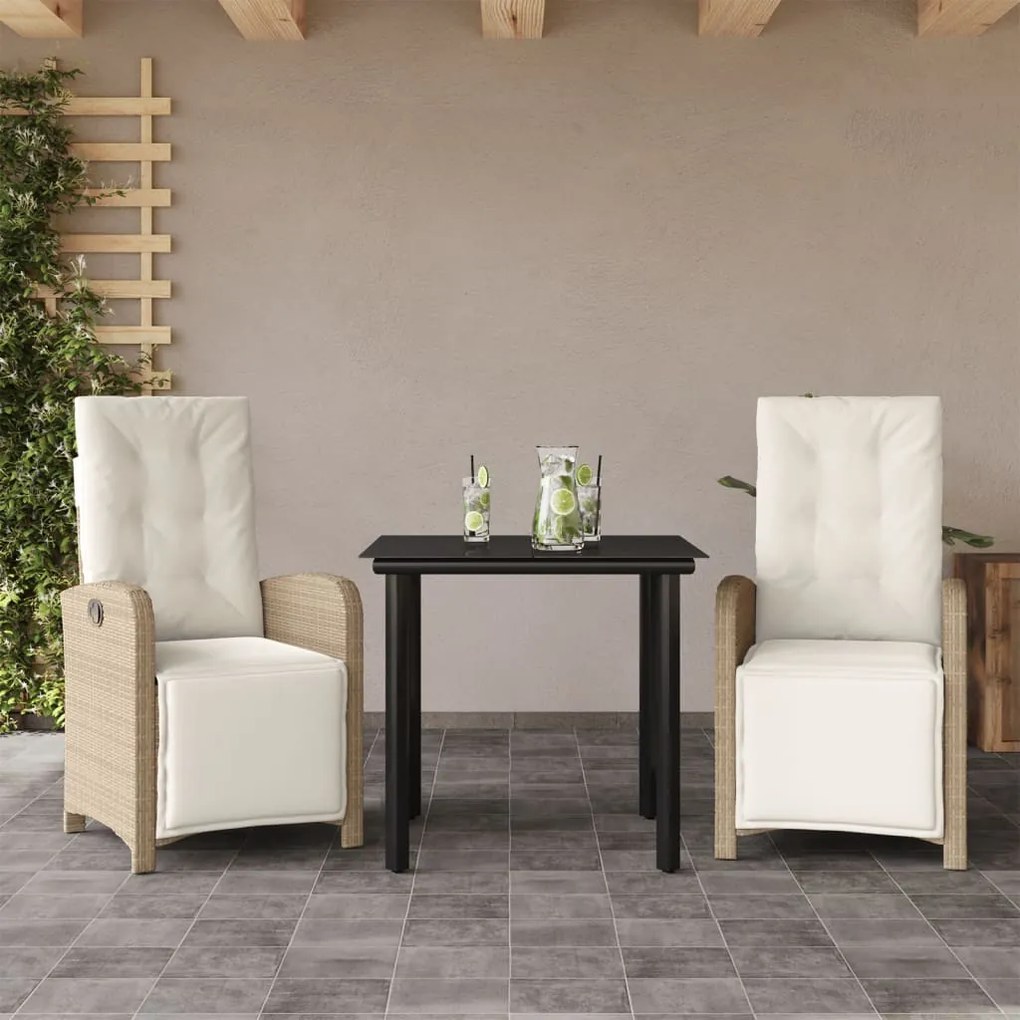 3dílný bistro set s poduškami béžový polyratan 3212577