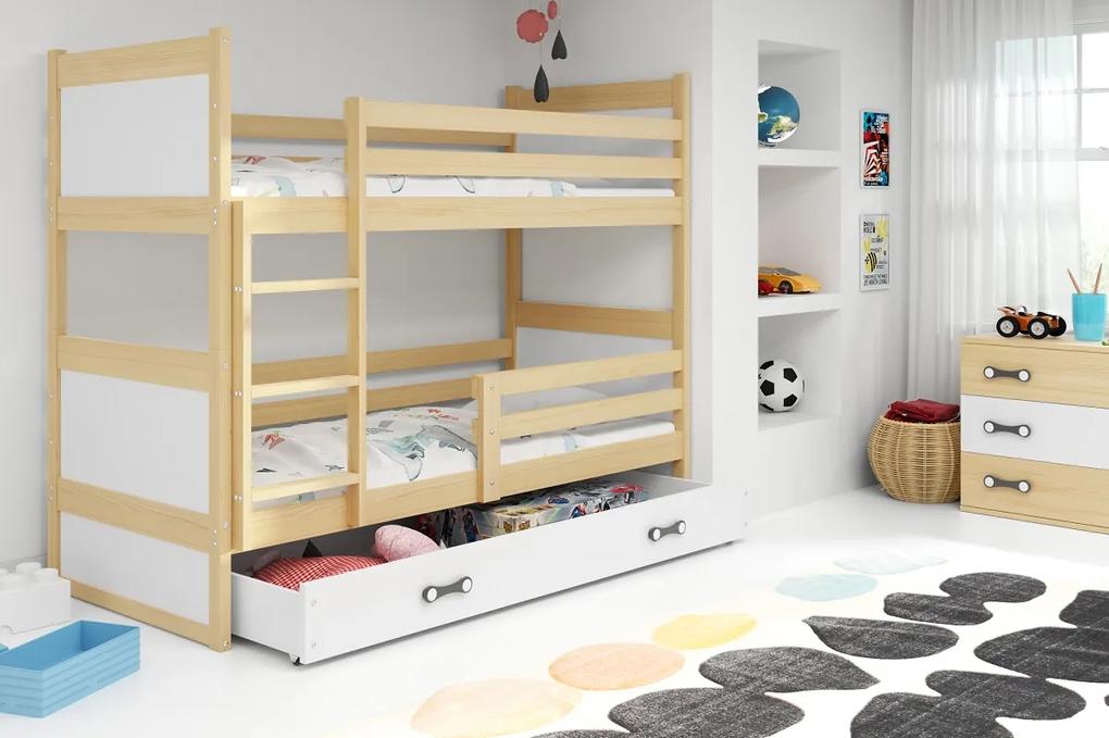 BMS Group Dětská patrová postel s úložným prostorem RICO borovice Velikost postele: 190x80 cm, Barva šuplíku: Grafit