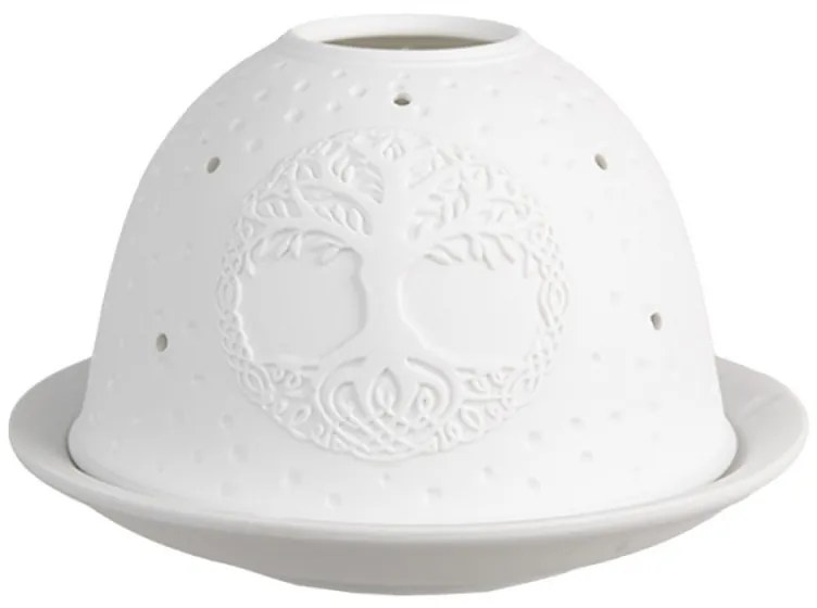 Bílý porcelánový svícen na čajovou svíčku strom života – 12x8 cm
