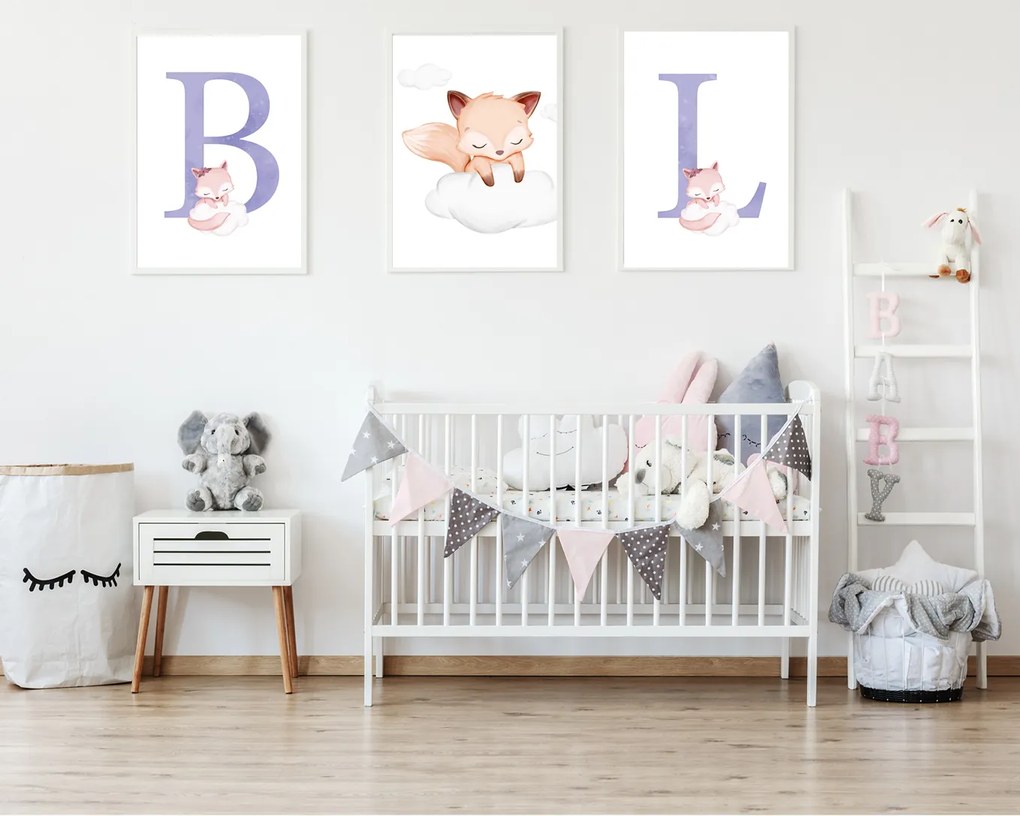 Abeceda písmena s liškou - Obraz, Plakát Velikost: B2 - 50x70 cm, Volba rámu: s černým rámem, Písmeno: M