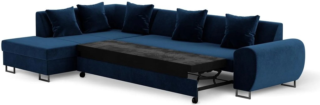 KOOKO HOME Rohová rozkládací sametová pohovka s úložným prostorem Calmato XL levý roh