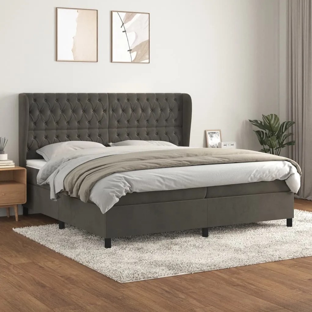 Box spring postel s matrací tmavě šedá 200x200 cm samet,  3129412