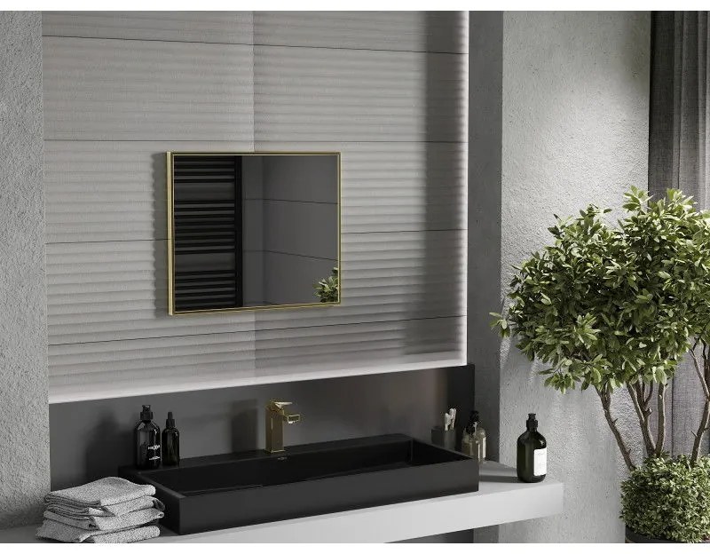 Mexen Loft, obdélníkové koupelnové zrcadlo 60 x 50 cm, barva rámu zlatá lesklá, 9852-060-050-000-50