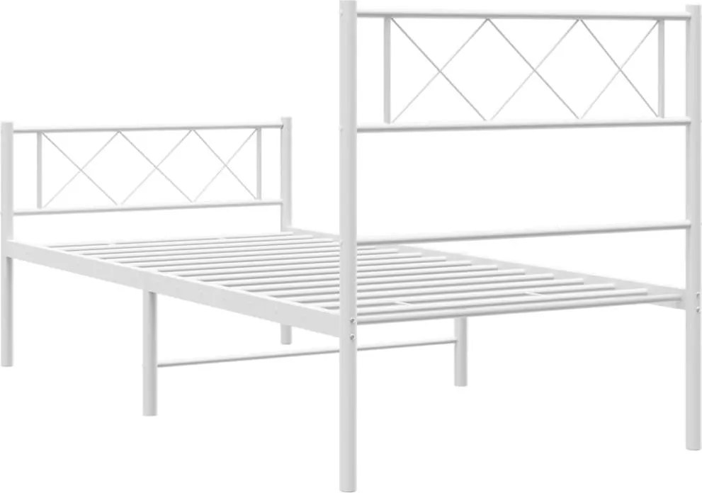 vidaXL Kovový rám postele s hlavovým a nožním čelem 100 x 190 cm [372338] Barva: Bílá