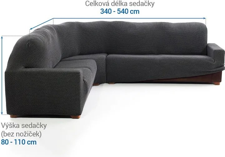Super strečové potahy NIAGARA antracitová rohová sedačka (š. 340 - 540 cm)