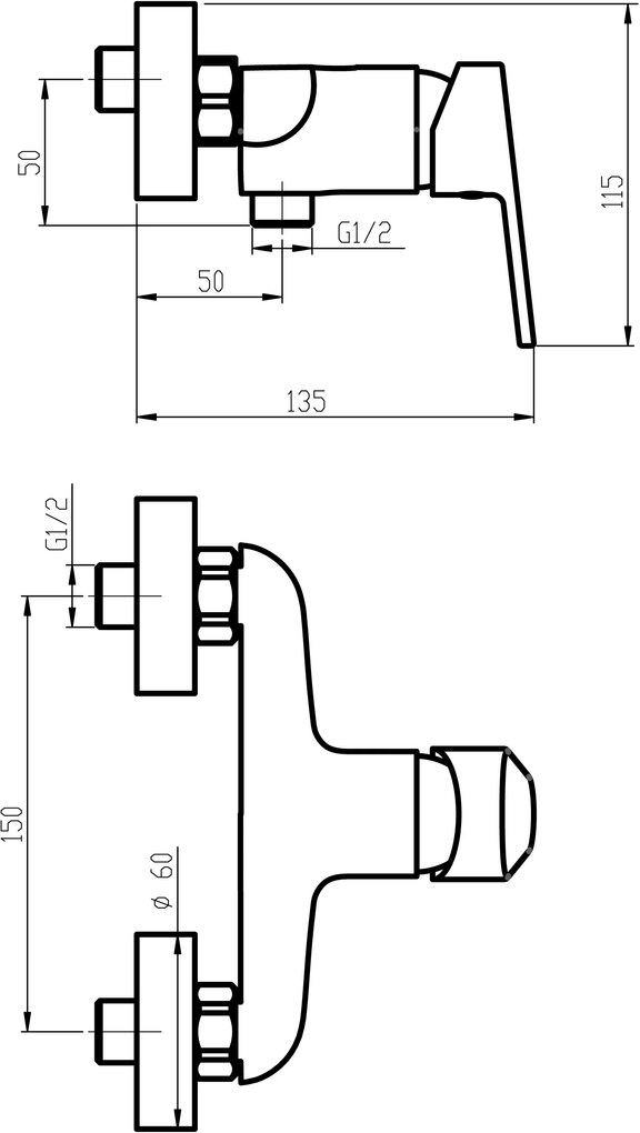 Novaservis Titania Simply, sprchová baterie bez příslušenství 150mm, chromová, 90161/1-0