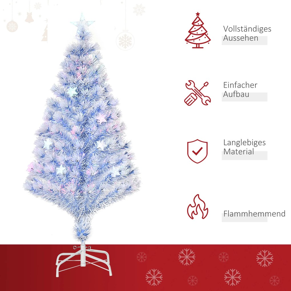 HOMCOM Umělý vánoční stromek 120 cm, umělý vánoční stromek se skelnými vlákny a LED osvětlením, 130 hrotů, vánoční stromek včetně ocelového stojanu d…