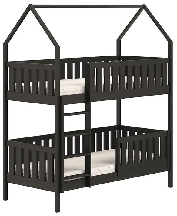 Dětská patrová domečková postel Nemos 90x200 - černá