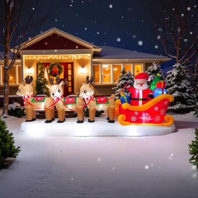 Nafukovací Santa Claus v saních se sobíky 390 cm