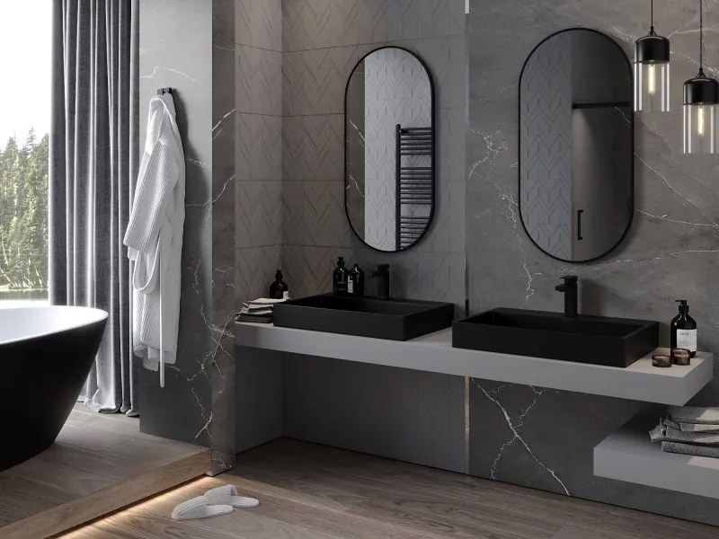 Mexen Loft oválné koupelnové zrcadlo 100 x 50 cm, černý rám - 9851-100-050-000-70