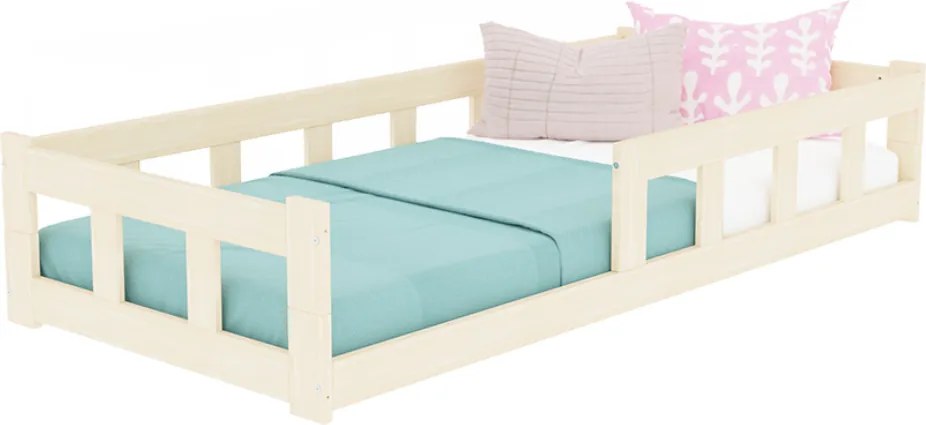 Benlemi Nízké jednolůžko FENCE 4v1 se zábranou 120x200 cm + matrace ADAPTIC Zvolte barvu: Světle šedá, Zvolte zábranu: S jednou zábranou vlevo