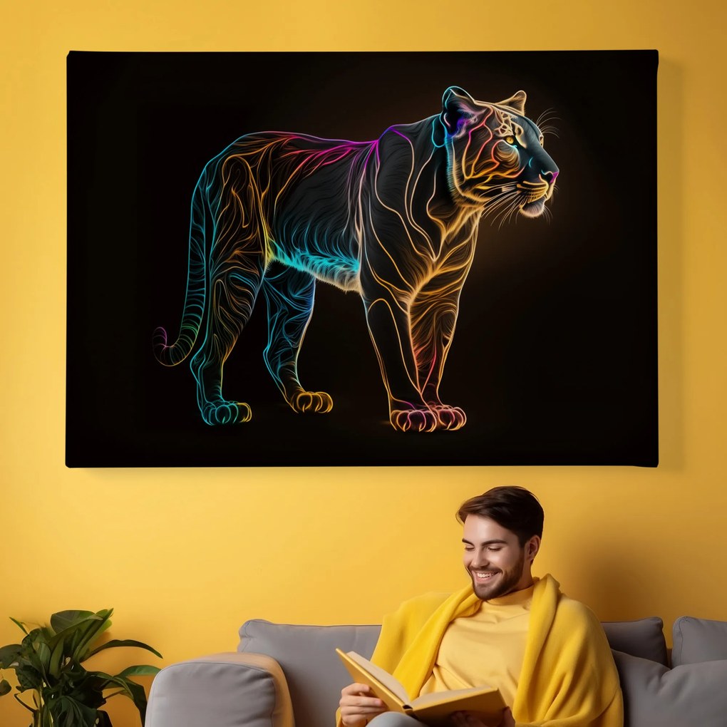 Obraz na plátně - Barevná puma (černý panter, celé tělo) FeelHappy.cz Velikost obrazu: 120 x 80 cm