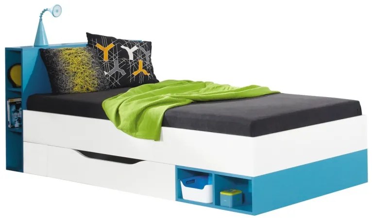 Dětská postel Moli 90x200cm - Bílý lux/tyrkys