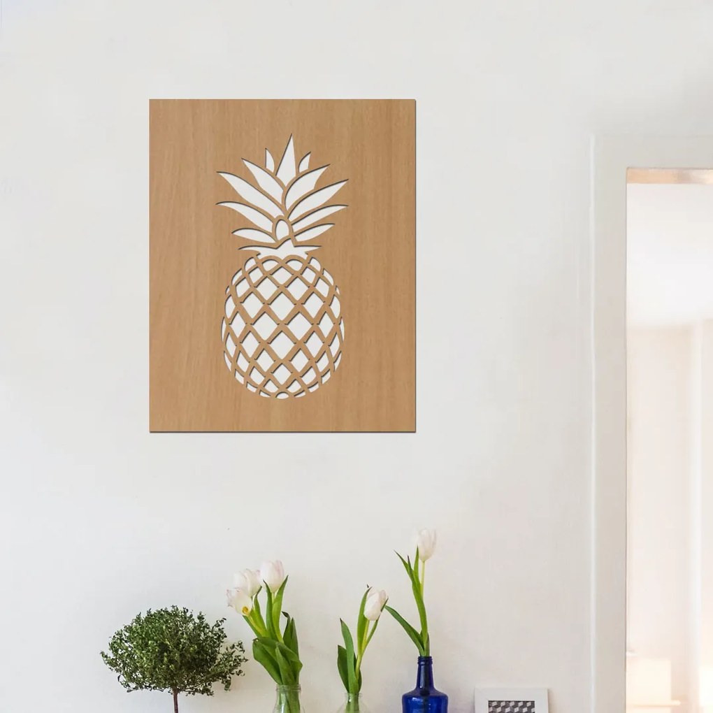 dřevo života Dřevěná dekorace na zeď ANANAS Rozměry (cm): 20x25, Barevný vzor: Bílá