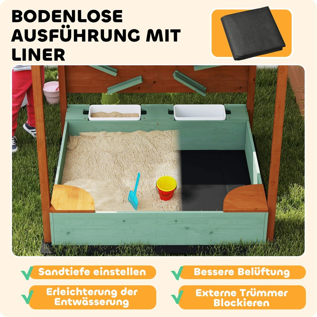 AIYAPLAY Pískoviště s Krytem 116 x 112,5 cm z Impregnovaného Masivního Dřeva s Lavicemi, Pokrytí, Pískové Hračky, Pískoviště na Terasu, Balkon, Zahra…