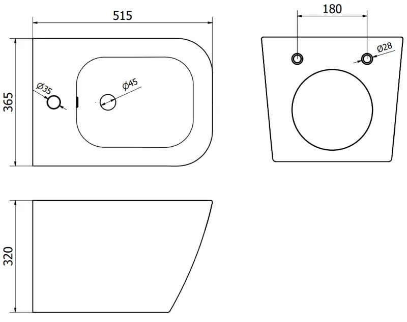 Mexen Madox, závěsný bidet 515x365x320 mm, bílá, 35155100