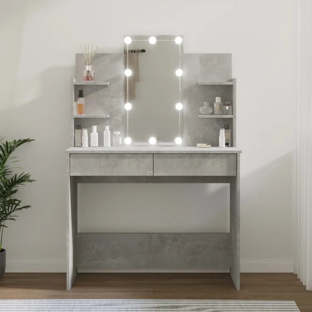 Toaletní stolek s LED betonově šedý 96 x 40 x 142 cm - Default Title