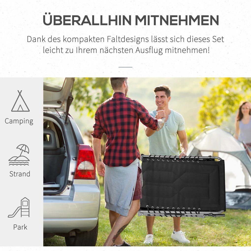 Outsunny Sluneční Lehátko, Skládací Zahradní Lehátko s Polštářem na Hlava, Boční Kapsou, Recliner s 5-Úrovňovým Nastavitelným Opěradlem, Voděodolné K…