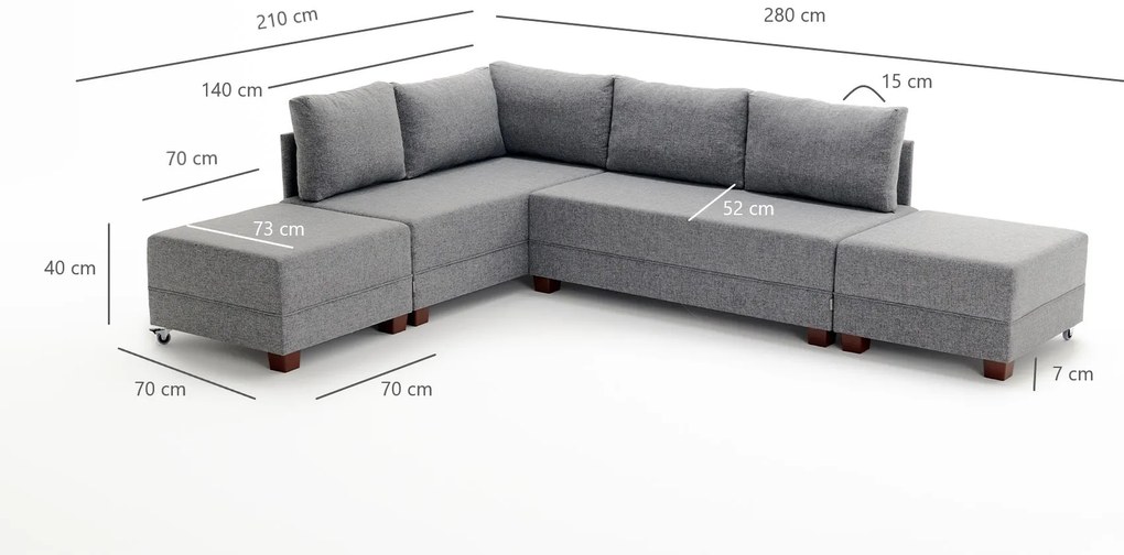 Hanah Home Rohová pohovka FLY modrá levá 280 cm 825BLC2670