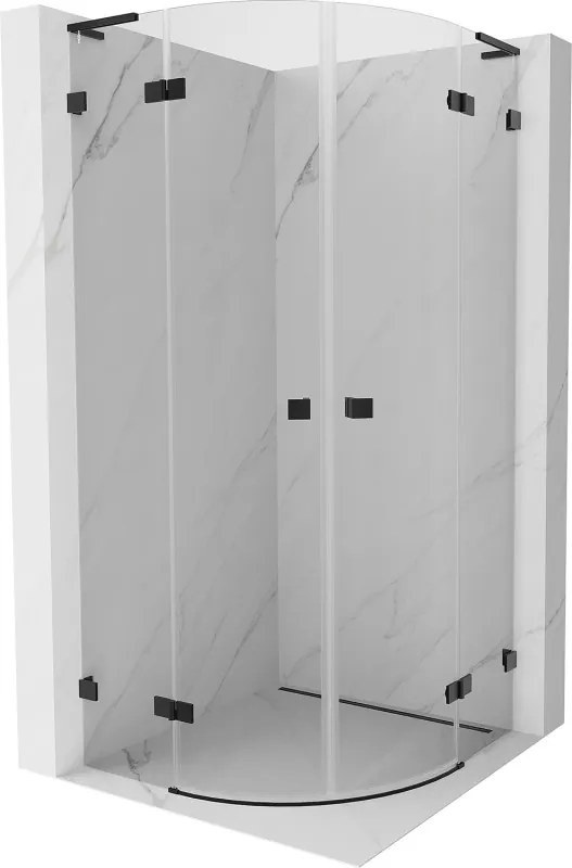 Mexen Lunar, L půlkruhový výklopný sprchový kout 90 x 90 cm, 8mm čiré sklo, černý profil, 833L-090L-090P-70-00