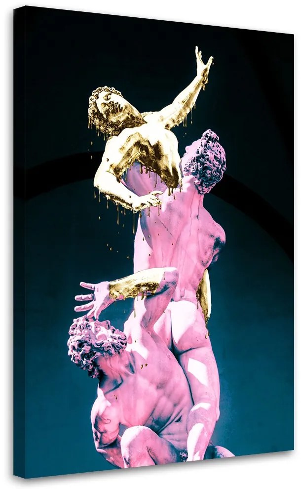 Gario Obraz na plátně Růžové postavy a zlatá žena - Gab Fernando Rozměry: 40 x 60 cm