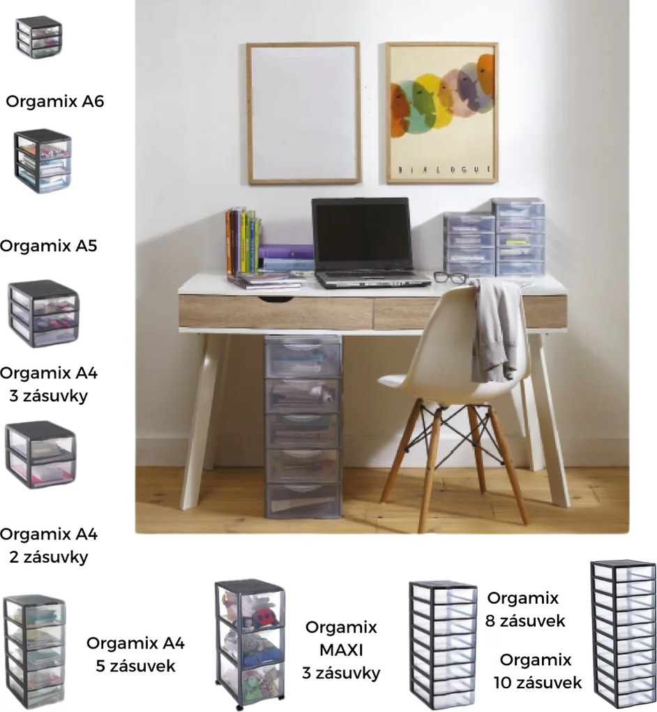 SUNDIS Úložný box s 6 zásuvkami, antracit, OFFICEMIX, A4