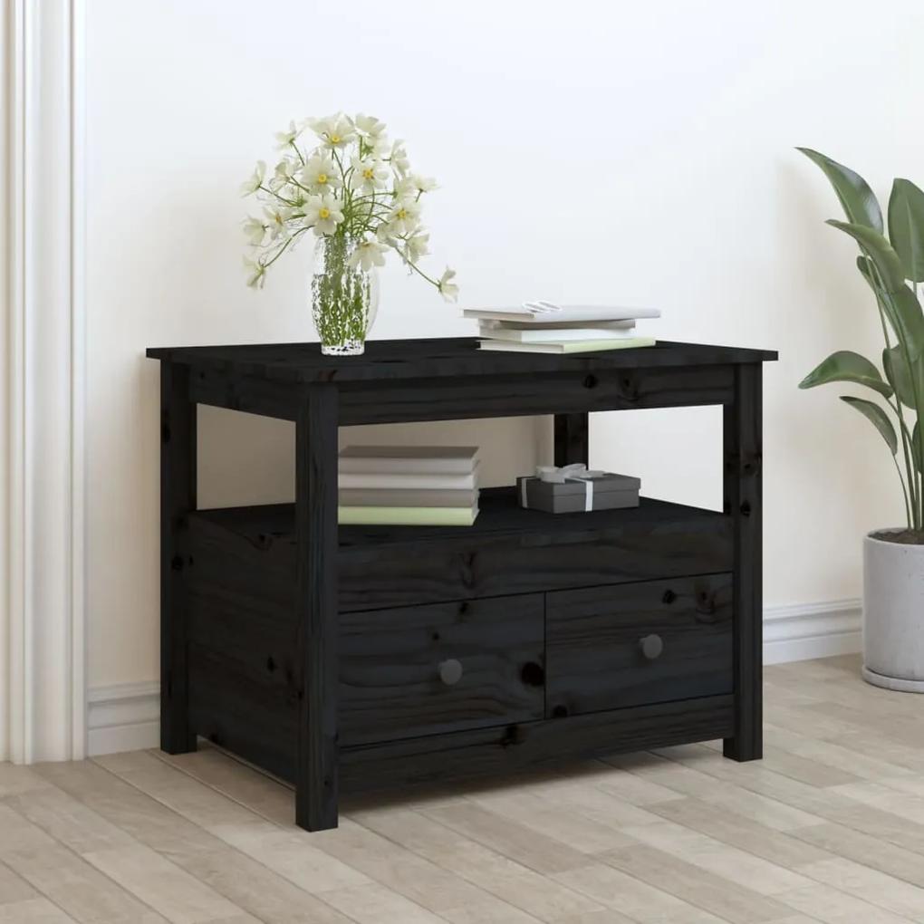 820940 vidaXL Konferenční stolek černý 71 x 49 x 55 cm masivní borové dřevo