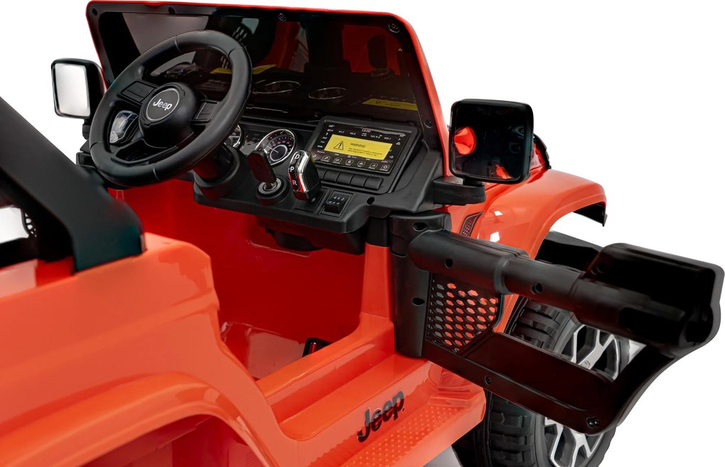 Ramiz Elektrické auto Jeep Wrangler Rubicon pro děti Oranžové + dálkové ovládání + MP3 LED rádio + EVA kola