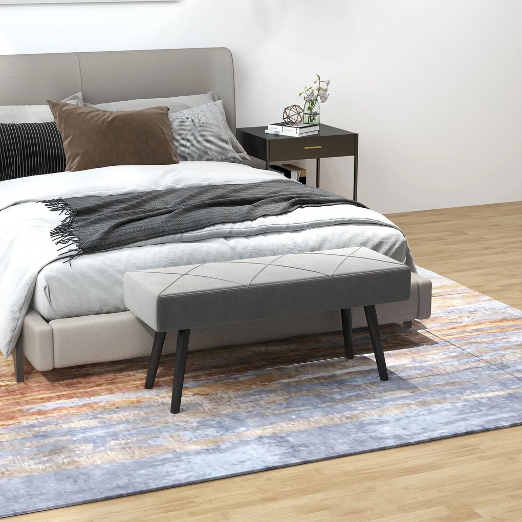 HOMCOM čalouněná lavice sametového vzhledu lavice k posteli lavice do předsíně X-vzor do 120 kg šedá 100x36x45 cm do ložnice |
