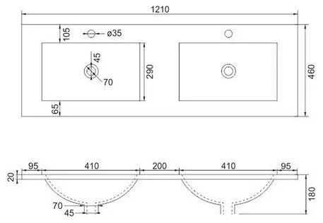 EBS KUBA Skříňka + keramické umyvadlo Slim 121 cm, dub halifax S_KUBASL121H