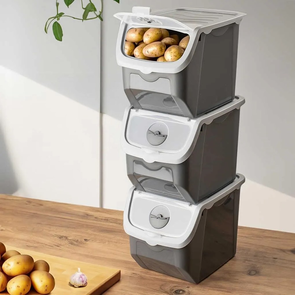 Orion Skladovací box na cibuli a brambory, černý a světle šedý (12l)