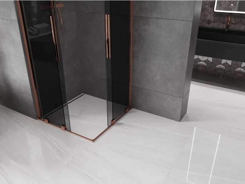 Mexen Velar Duo, sprchový kout s posuvnými dveřmi 100 x 100 cm, 8mm šedé sklo, růžové zlato, 871-100-100-42-60