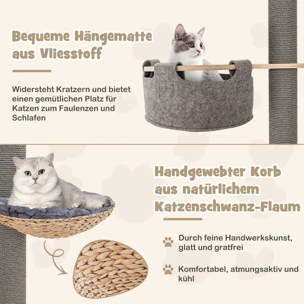 Costway Cat tree strop vysoký 236-271 cm od podlahy ke stropu kočičí nábytek