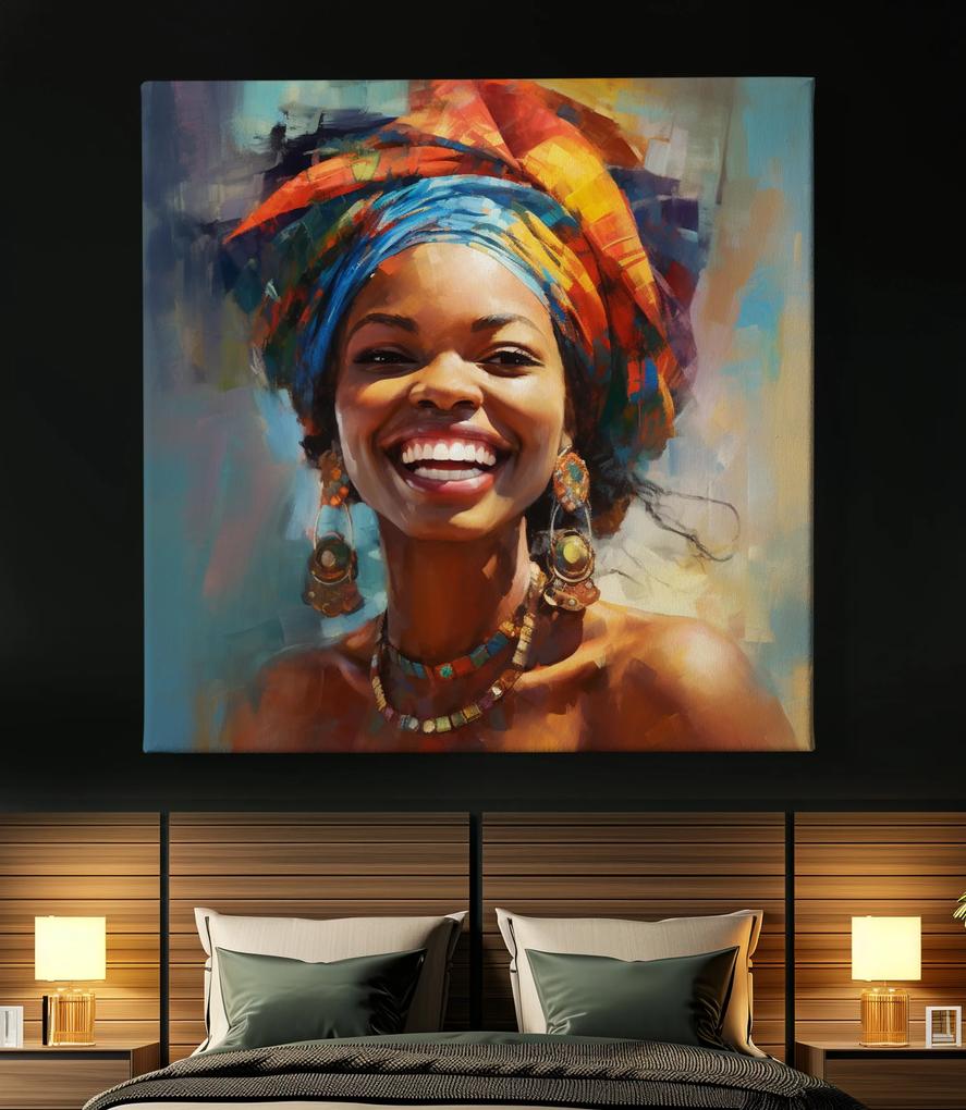 Obraz na plátně - Smějící se africká žena FeelHappy.cz Velikost obrazu: 140 x 140 cm