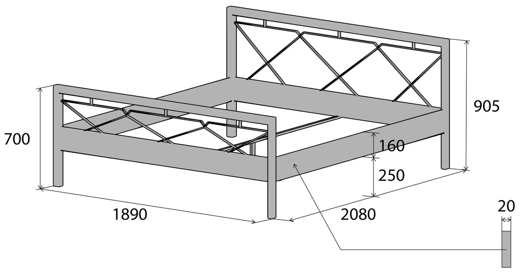 Nábytek ATIKA s.r.o. Kovová postel OREB Povrchová úprava: stříbrná RAL 9006, Rozměr: 140 x 200 cm