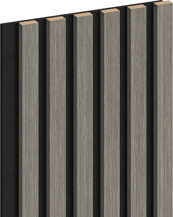 Mexen Lam-F, akustické stěnové lamely 275 × 30 cm, plstěný podklad 8 mm, technická dýha, dub stříbřitý, S105-275307-3015-007