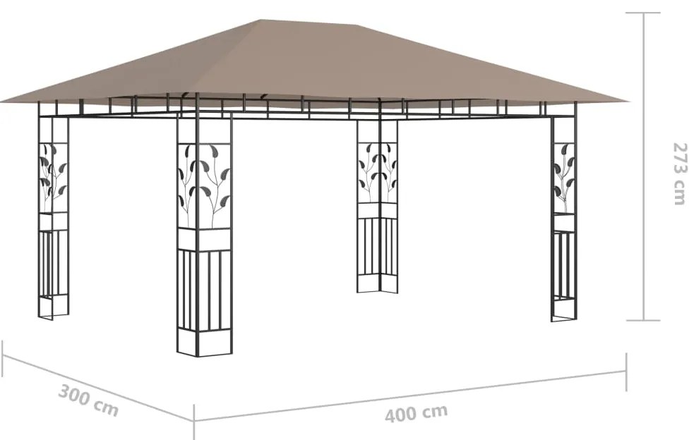 vidaXL Marketos Altán s moskytiérou a světelnými LED řetězy 4x3x2,73 m taupe