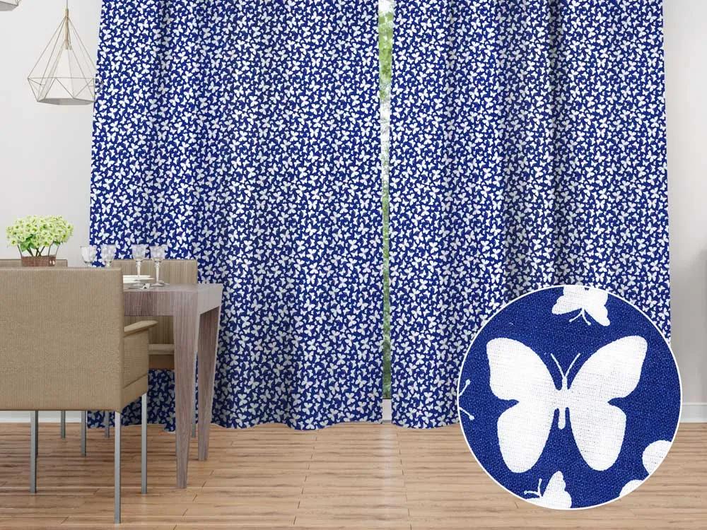 Biante Bavlněný závěs Sandra SA-376 Bílí motýlci na modrém 150x210 cm