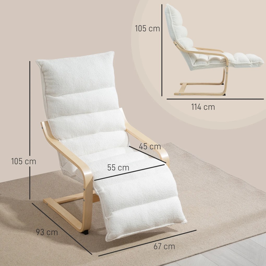 HOMCOM Relaxační Křeslo, Polstrované Lounge Křeslo s Nastavitelným Opěrkou Nohou, Sherpa Fleece pro Obývací Pokoj, Houpací Křeslo s Opěrkami, Čtecí K…