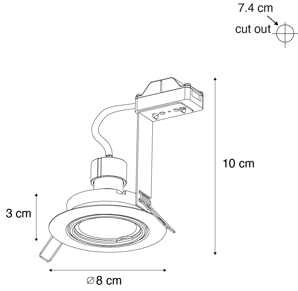 Sada 6 moderních vestavných bodových svítidel v barvě gunmetal GU10 50mm kulatá naklápěcí - Edu
