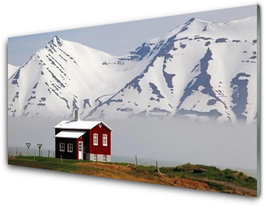 akrylový obraz Hora Dom Krajina 125x50 cm