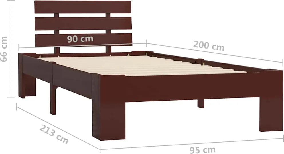 Rám postele tmavě hnědý masivní borovice 90 x 200 cm 283172