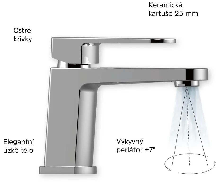 Mereo Mereo, Umyvadlová stojánková baterie, Mada, chrom, s vyšší pákou, s clic-clac CH02, CBQ10104MC