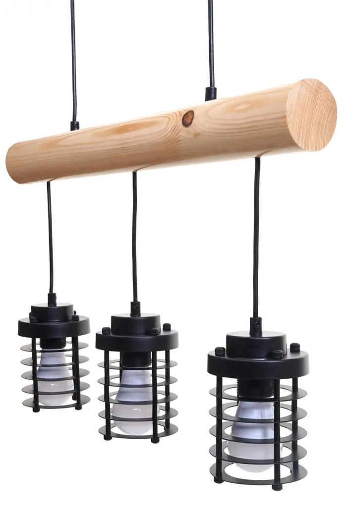 Závěsné svítidlo H82 industrial, klietka 3 74208 - kov / dřevo - Černá