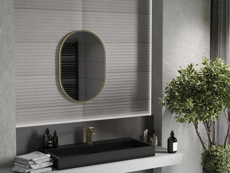 Mexen Loft, oválné koupelnové zrcadlo 70 x 50 cm, barva rámu zlatá lesklá, 9851-070-050-000-50
