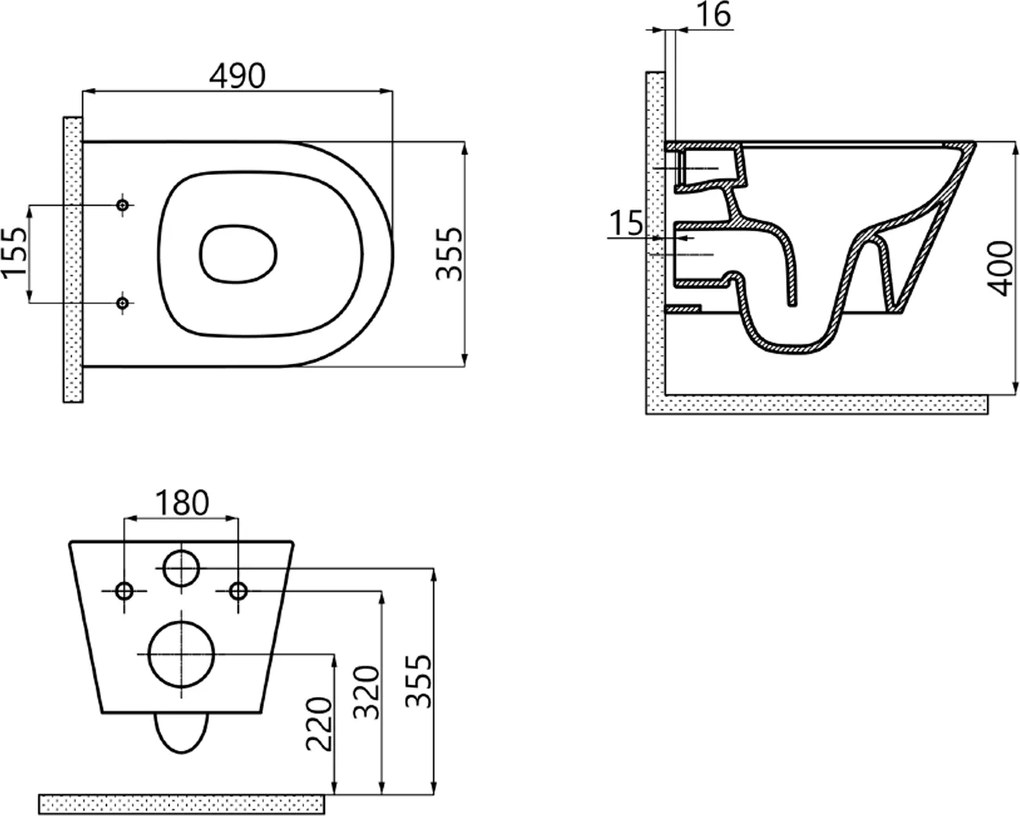 Sapho AVVA Short závěsná WC mísa Rimless 35,5 x 49cm bílá 200114
