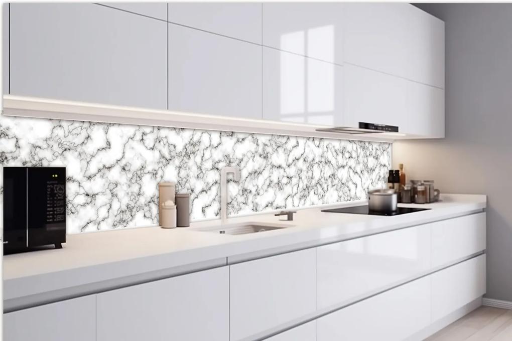 DIMEX | Fototapeta do kuchyně Bílý mramorový vzor KI-420-278 | 420 x 60 cm | černobílá