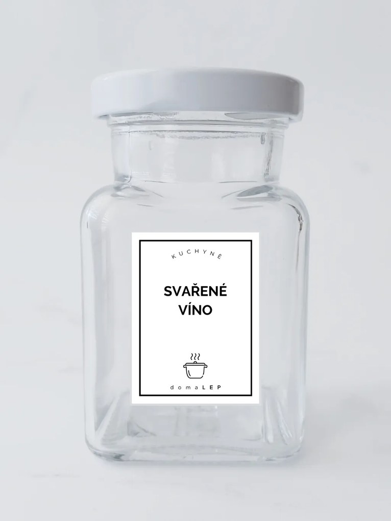 Samolepka na kořenky SVAŘENÉ VÍNO bílá 3 × 4 cm tučné písmo