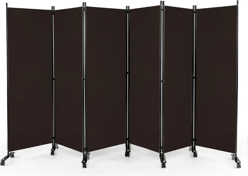 Costway Šestidílný skládací paraván na kolečkách 172 cm, hnědý
