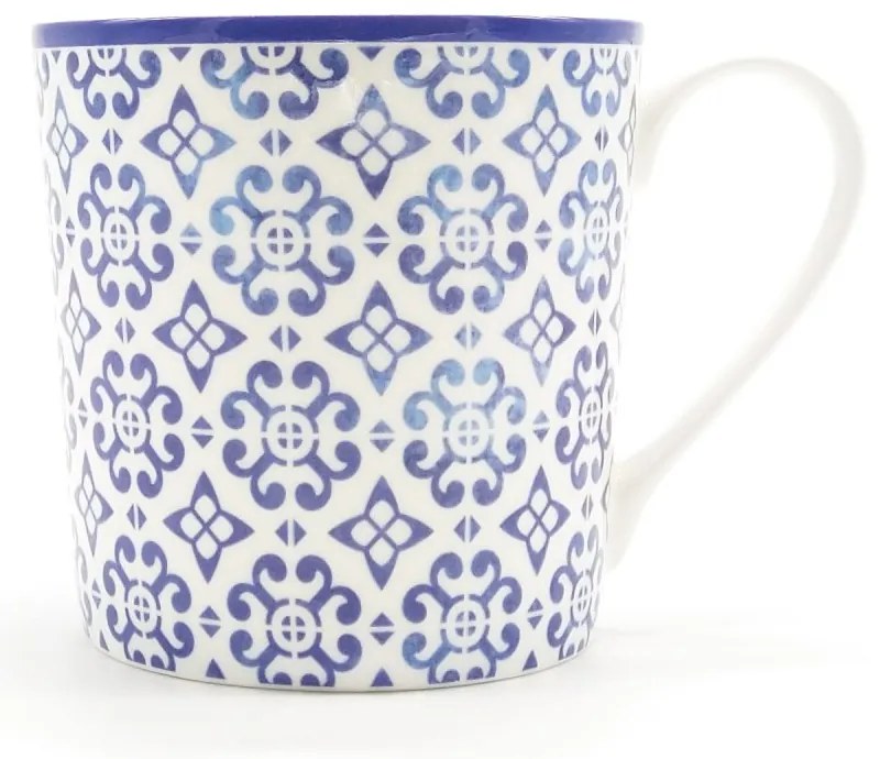 Porcelánový hrnek Nordic Blue Tiles I, 400 ml – s modrobílým tradičním vzorem, Nordic design